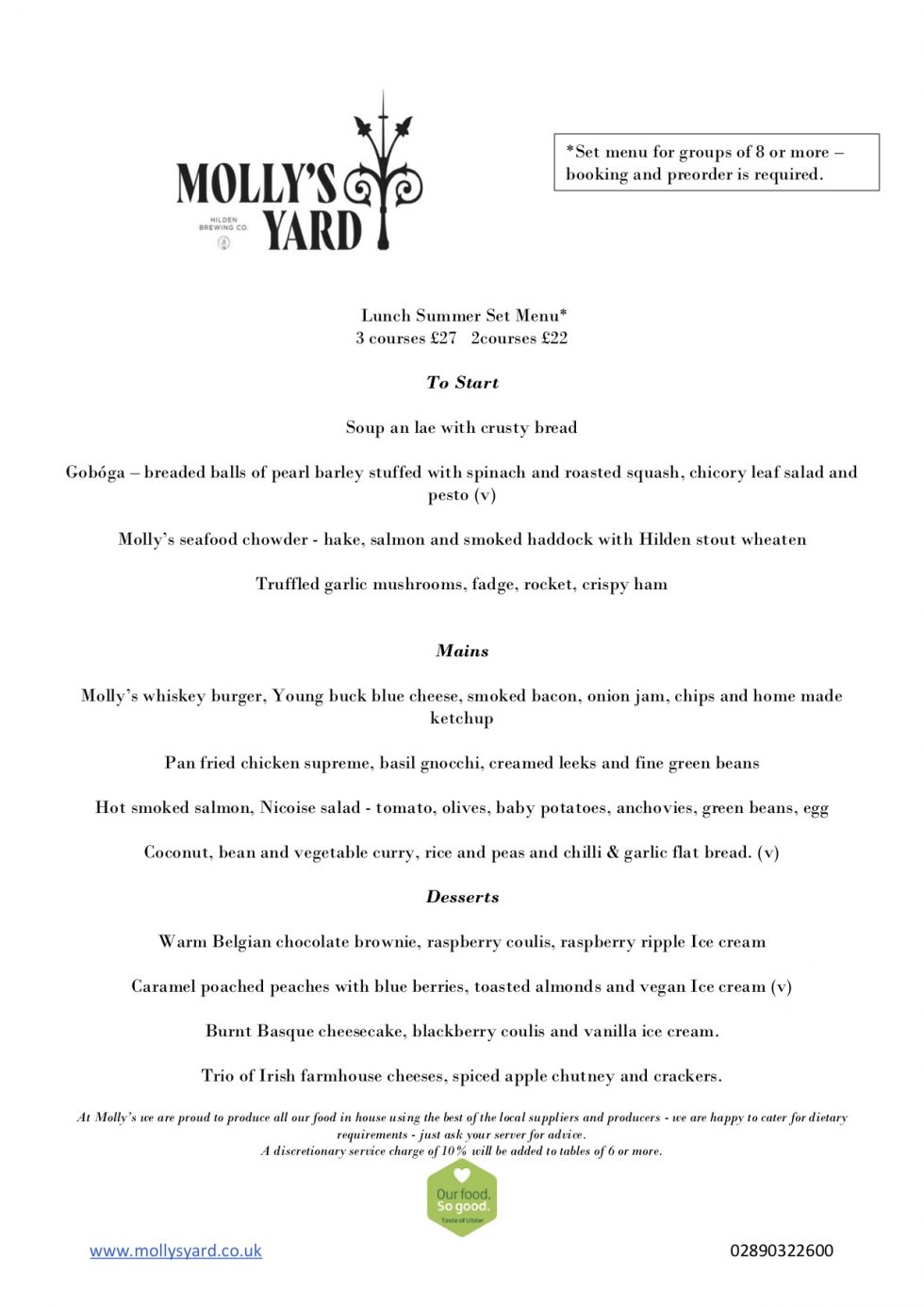 Group Menus | Molly's Yard, Belfast. Far From the Madding Crowd